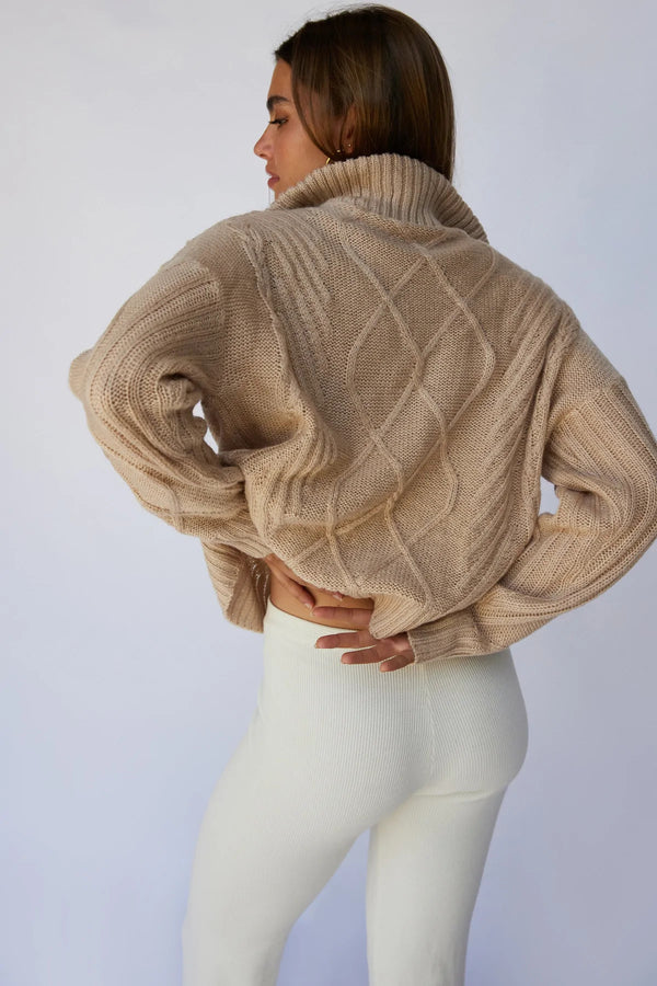 Jax Knit Sweater - Zip Knit Jumper - Beige - LIVIFY